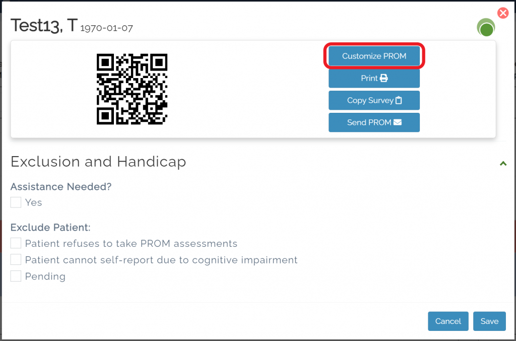 Customizing PROMs & Frequency | SPHSOutcomes.net